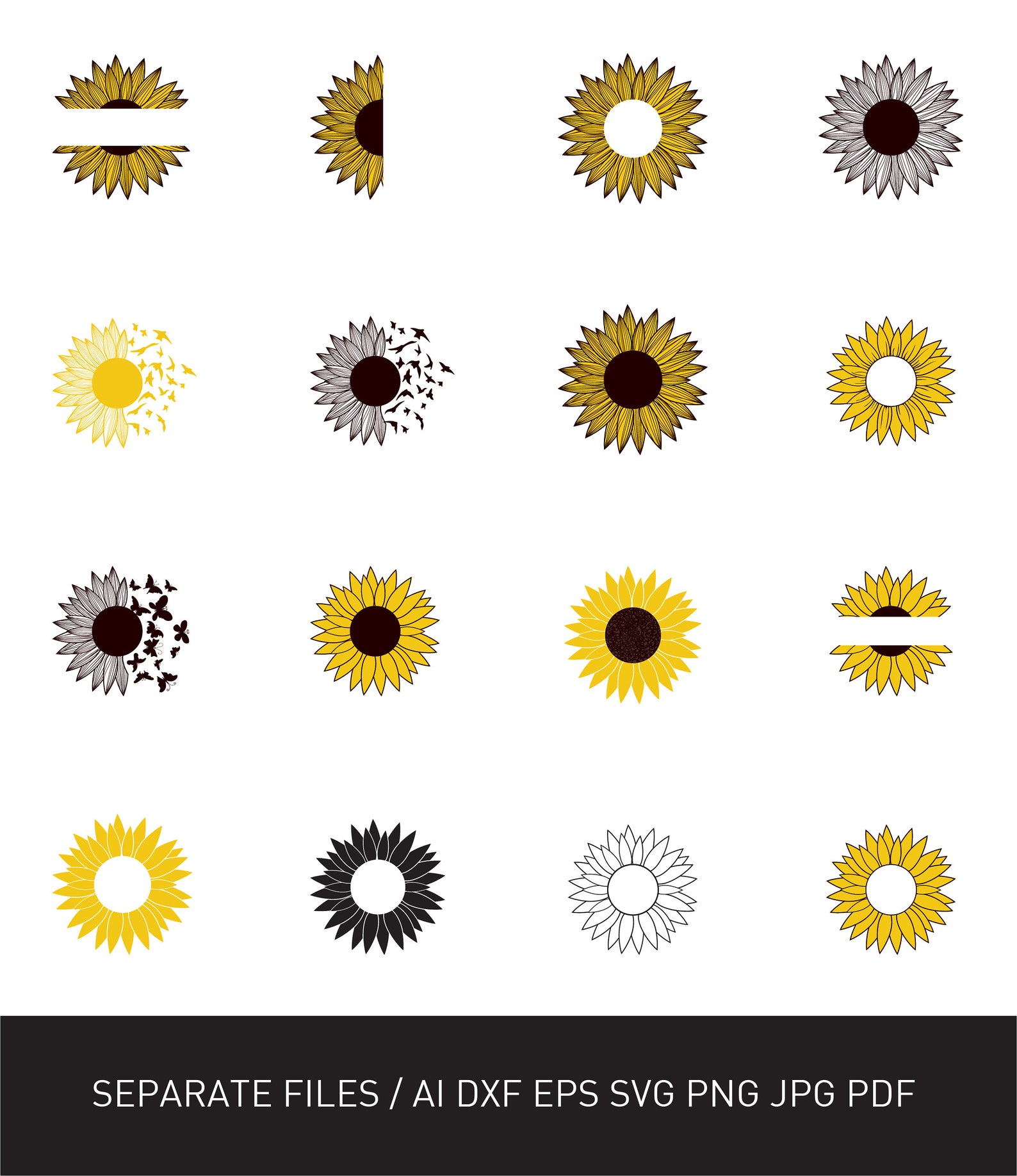 Sunflower SVG Bundle: 7 Original Designs, Cricut Cutting Files (digital ...