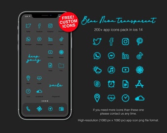 Neon Blue App Icons - Etsy