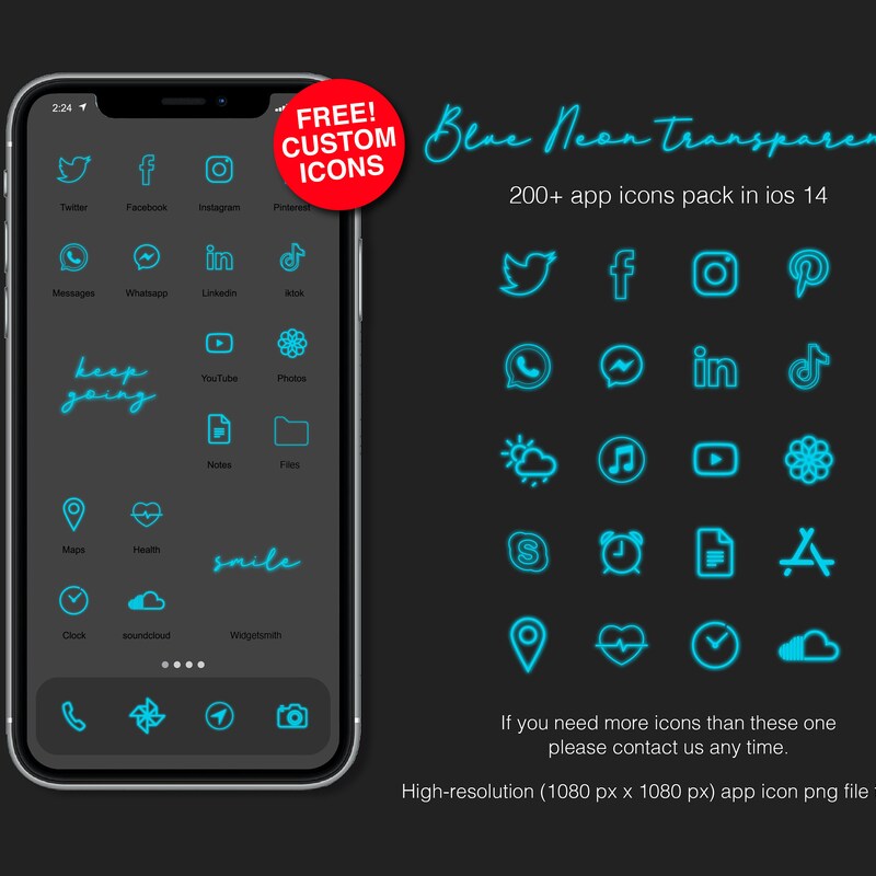 Neon Blue App Icons - Etsy