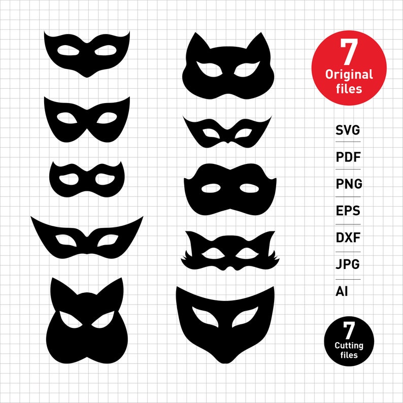 SVG Pdf Png Eps Dxf Jpeg Ai l 10 masque silhouette l SVG | Etsy