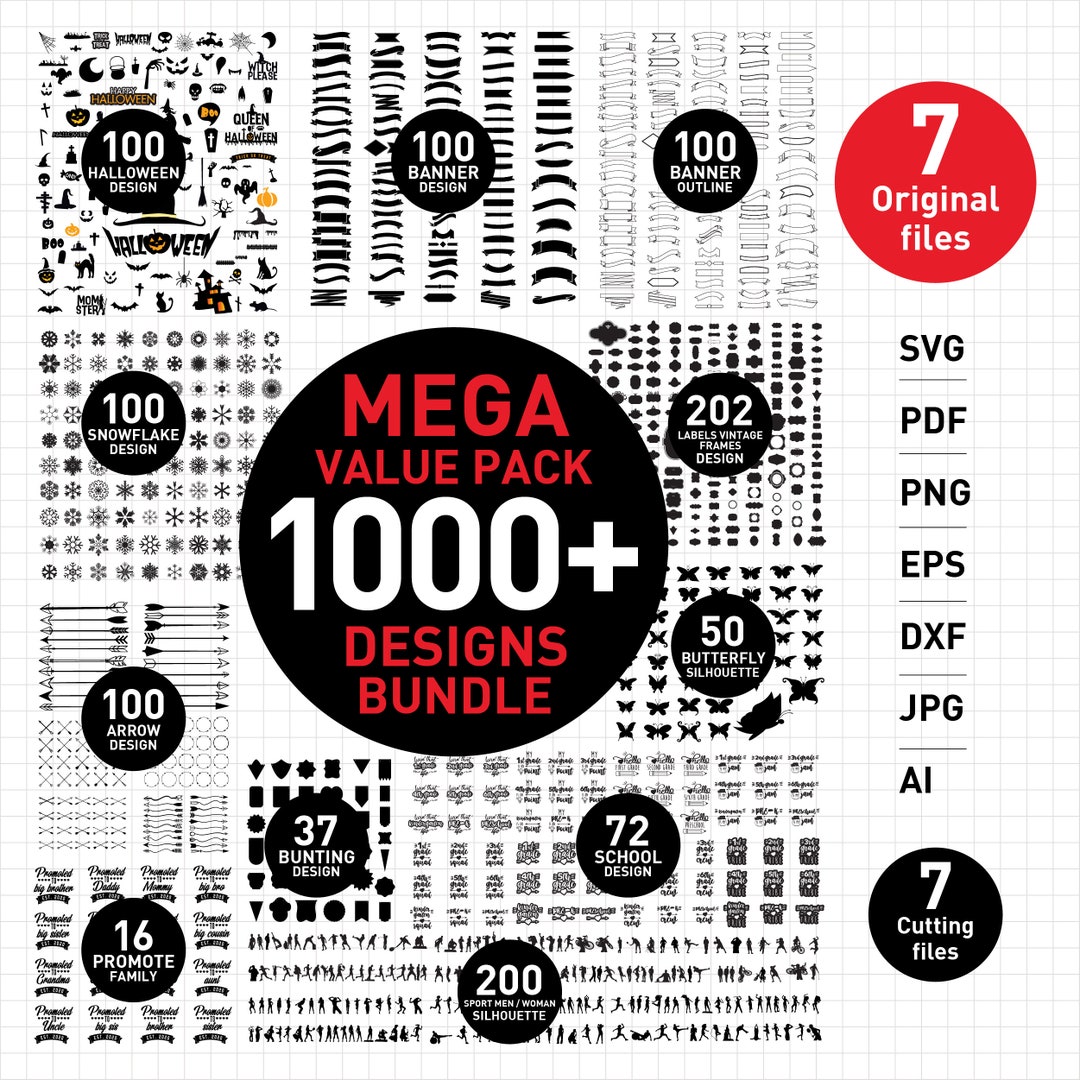 SVG, Pdf, Png, Eps, Dxf, Jpeg, Ai L Mega Value Pack 1000+ Designs ...