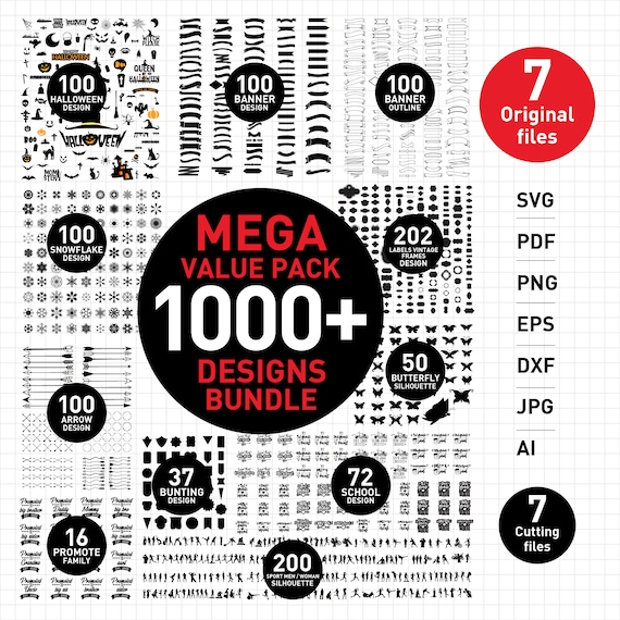 SVG Pdf Png Eps Dxf Jpeg Ai L Mega Value Pack 1000 - Etsy