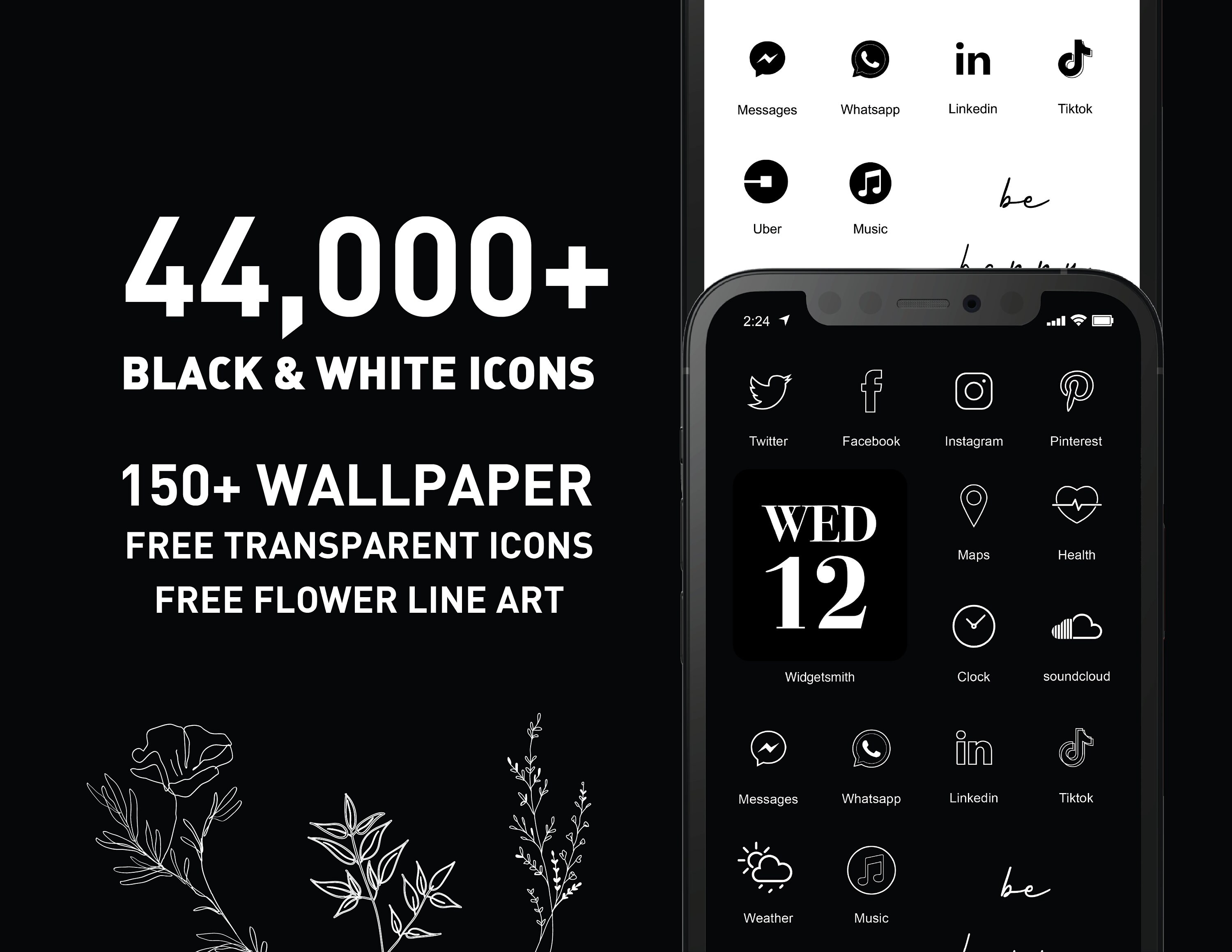 Black and White icons app l Aesthetic App icons Pack for IOS - Etsy España