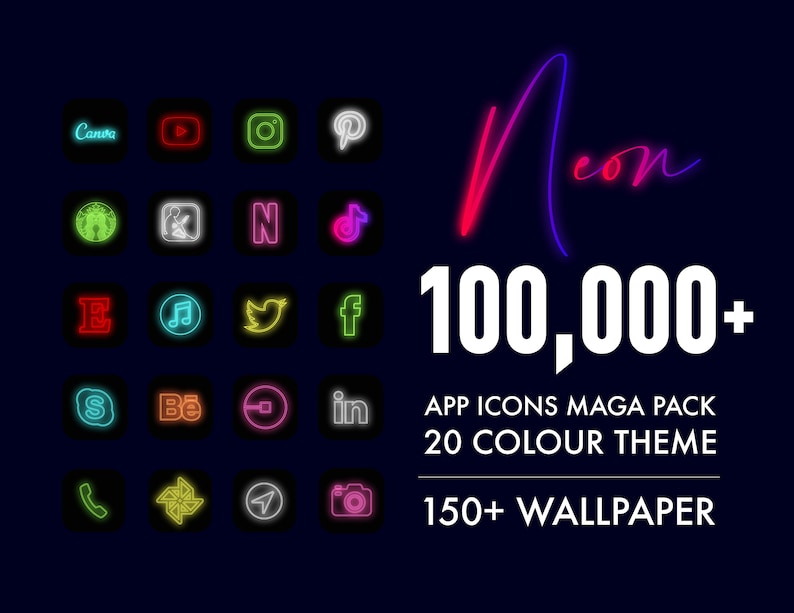 100000 Neon App Icon L Growing Icons L App Icons Mega Pack - Etsy