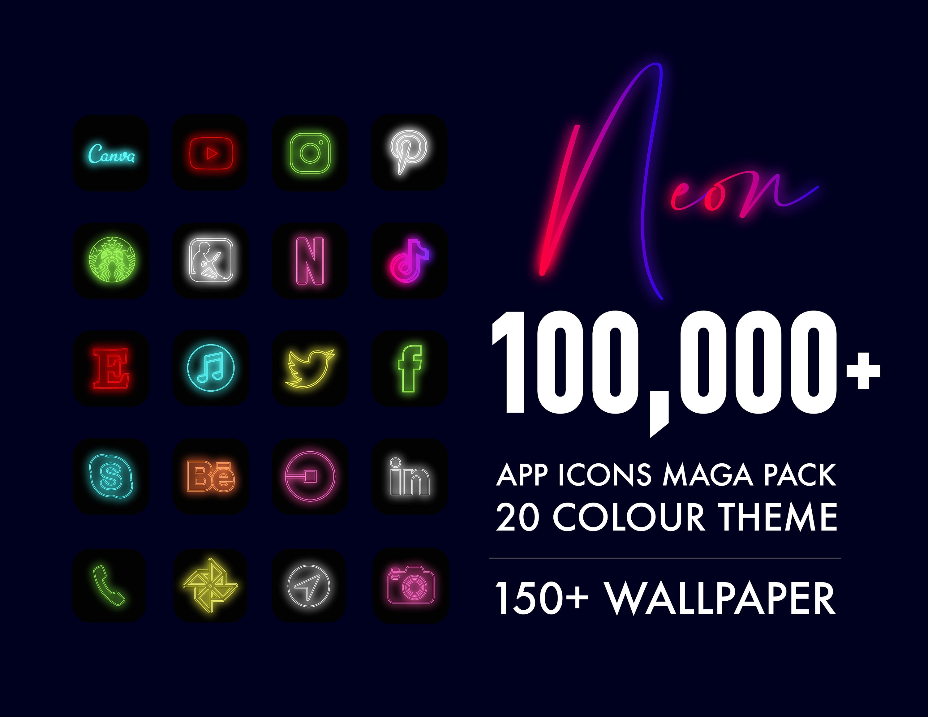 100000 Neon app icon l Growing icons l App icons Mega Pack | Etsy