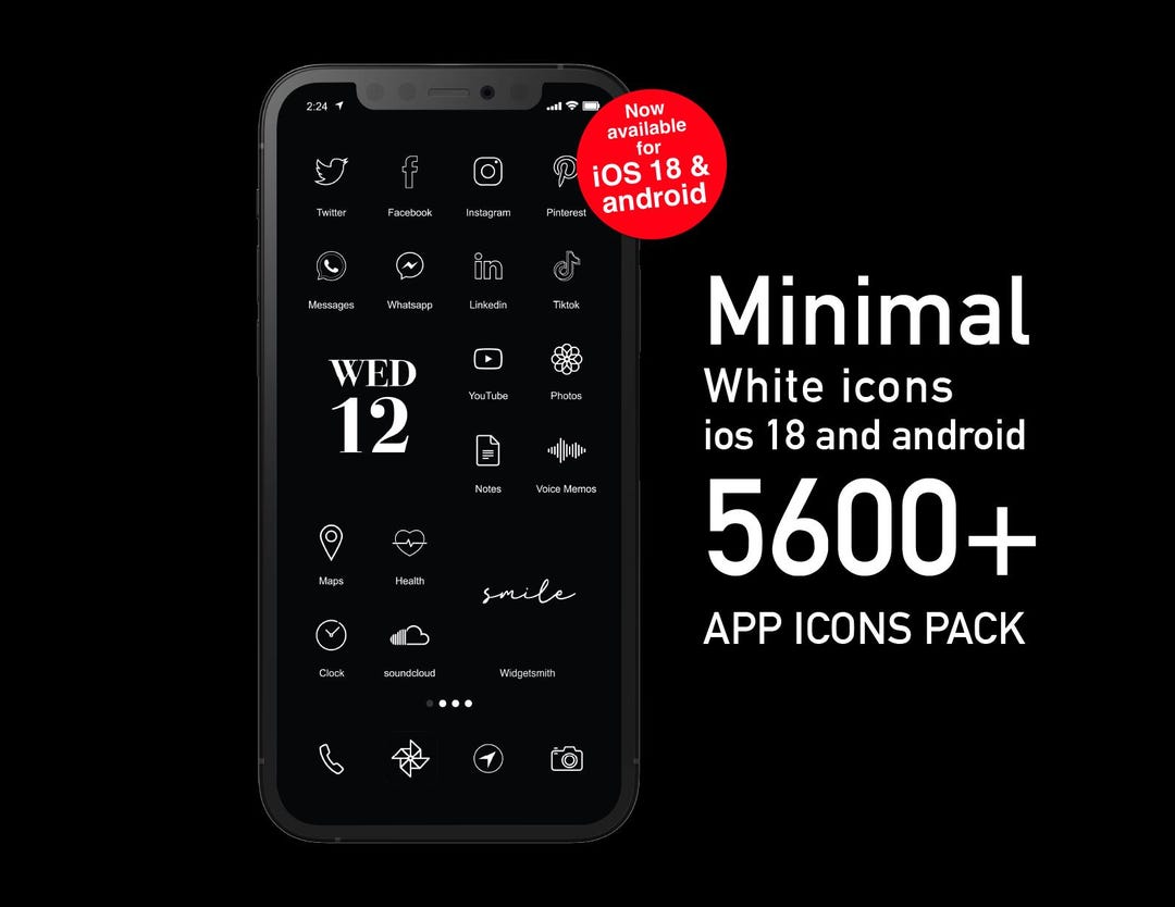 Minimal Black L White App Icons on Black Background L 5600+ App Icons ...