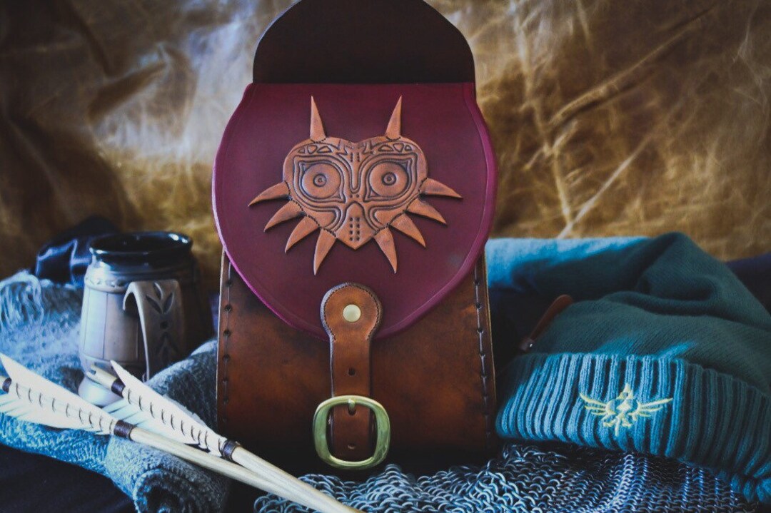 Legend of Zelda Inspired Leather Backpack – Majora’s Mask Carved Design ...