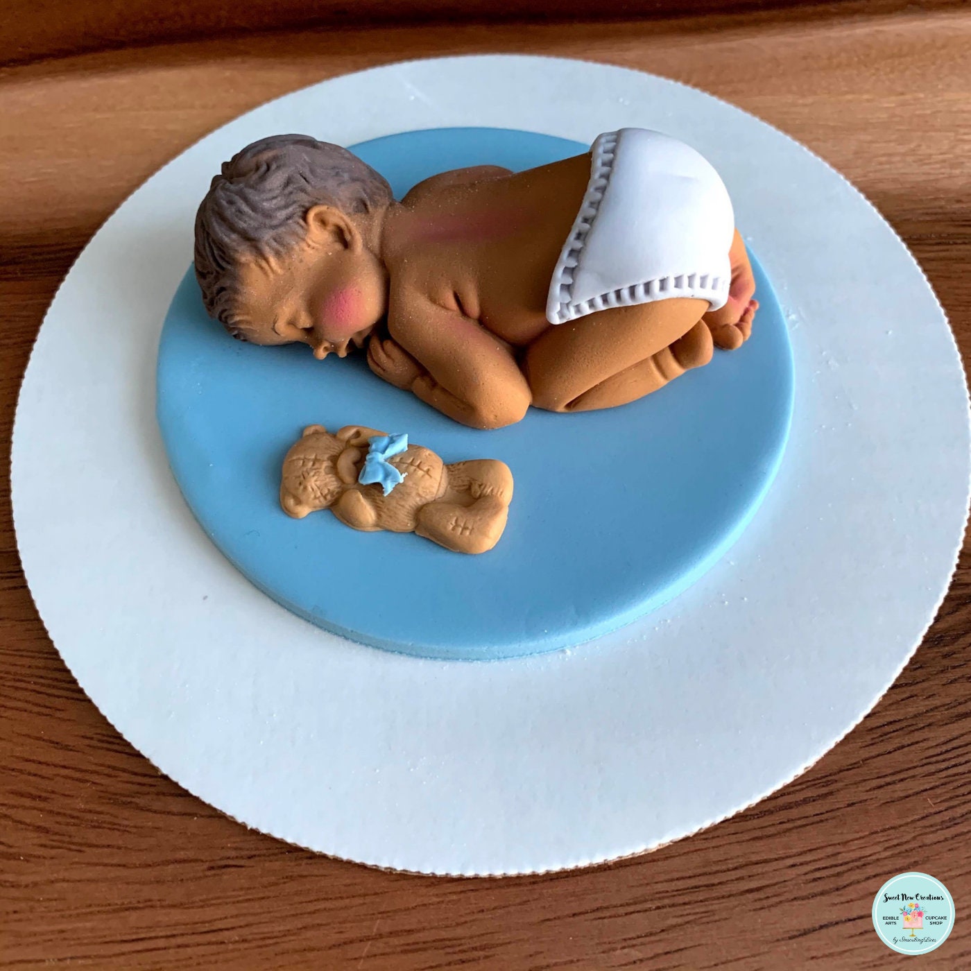 Blue baby shower cake topper fondant Baby boy on a blue circle | Etsy