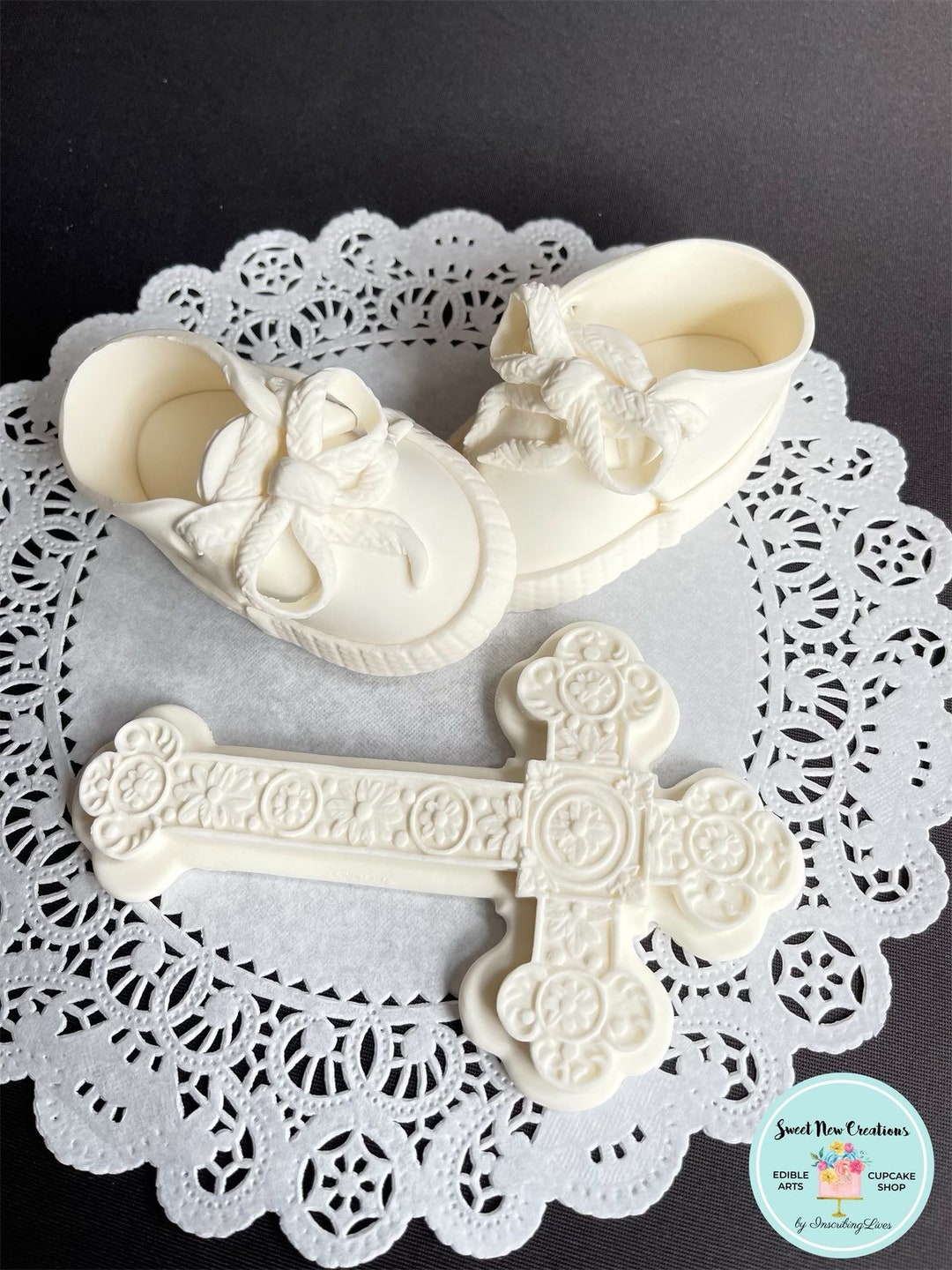 Baptism Cake Topper Fondant Cross Edible Fondant Shoe Rubber Shoes Blue ...