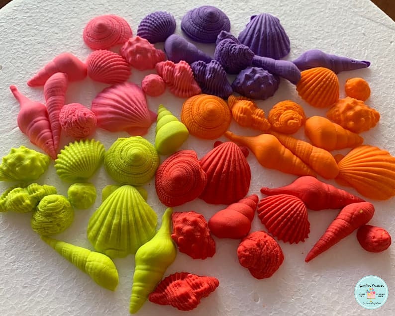 Sea Shell Fondant Topper 50pcs Bright Color Mermaid Under the Sea Beach ...