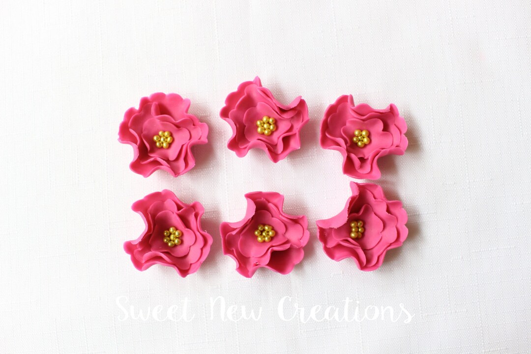 Fuchsia Edible Flowers 1.5" Mini Fuchsia Pink Fondant Flowers Cupcake ...