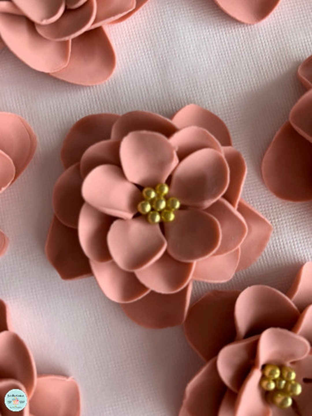 Rose Gold Edible Flowers 2" Vintage Fondant Cupcake Toppers Wedding ...