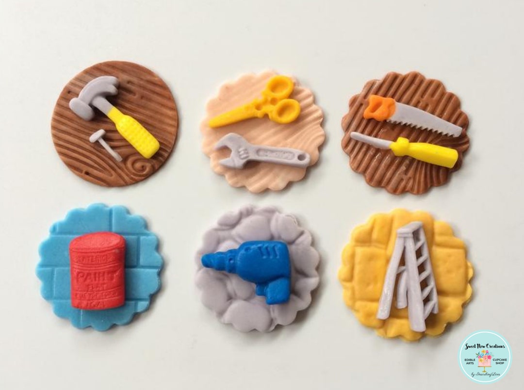 Carpenter Cupcake Toppers 12pcs 1.75" Fondant Baby Shower Cupcake ...