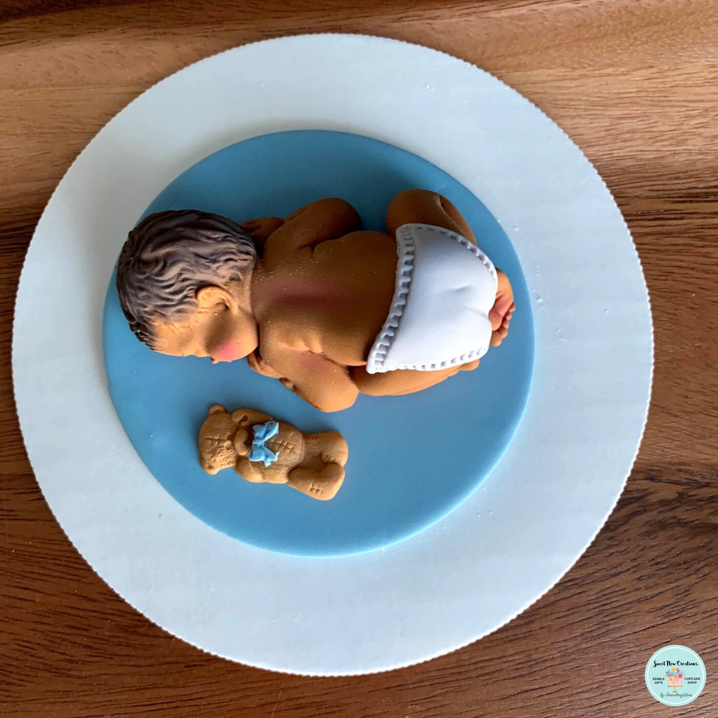 Blue baby shower cake topper fondant Baby boy on a blue circle | Etsy