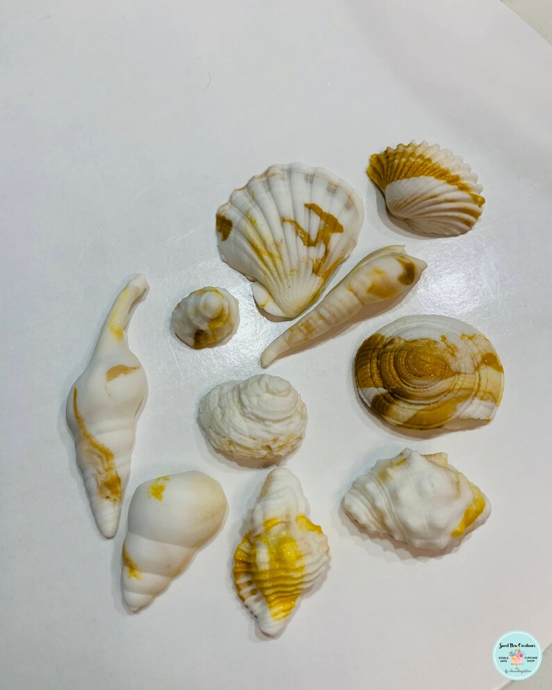 Sea Shell With Gold Fondant Topper 50pcs Beach Cupcake Toppers | Etsy