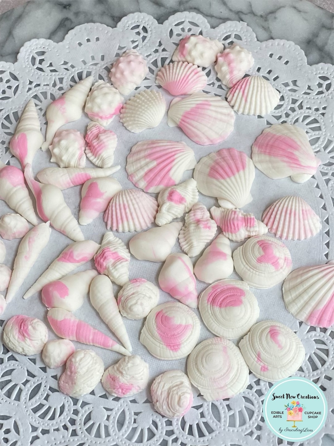 Pink Sea Shell Fondant Topper 50pcs Beach Cake Topper Beach Cupcake ...