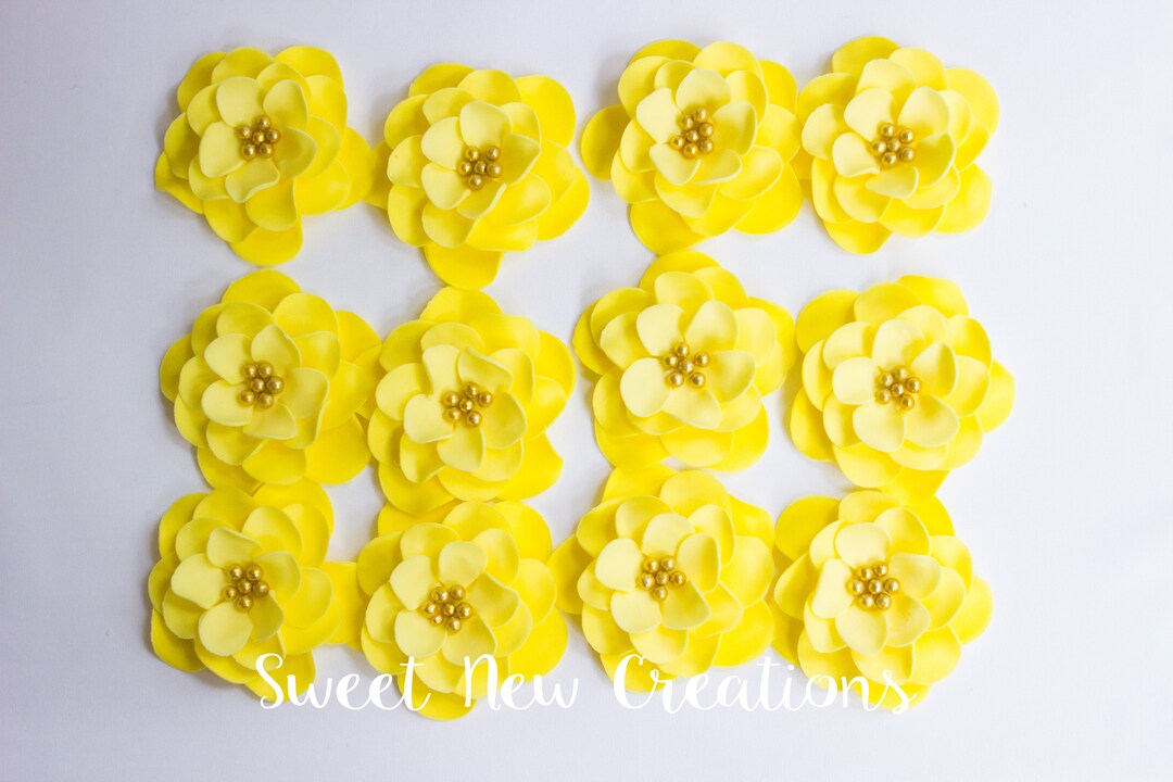 Yellow Fondant Flowers Rose Edible Flowers Bright Yellow Ombre Cupcake ...