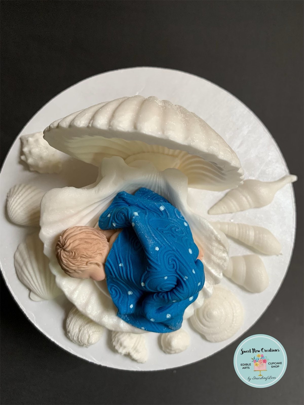 Sea shell baby shower cake topper baby in a clam shell under | Etsy