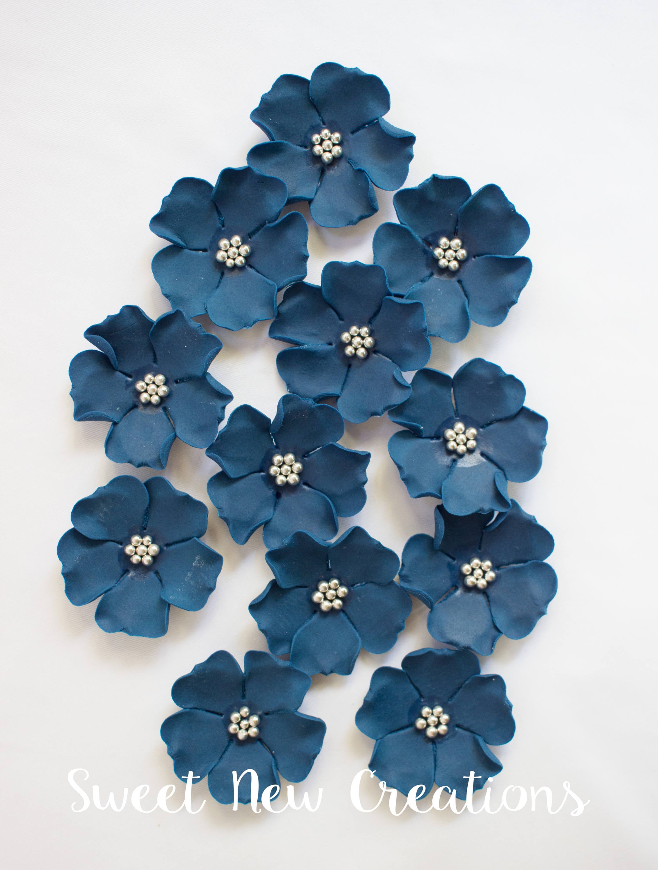 Navy Blue Silver Fondant Flowers Edible Sugar Flowers Flower - Etsy