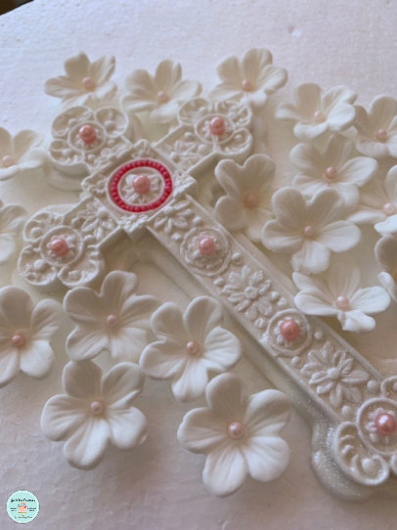 Fondant Cross Cake Topper Edible Fondant Flowers 19pcs Set - Etsy