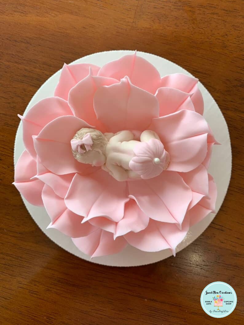 Pink Baby Shower Cake Topper Girl Lily Sleeping Baby on Flower - Etsy