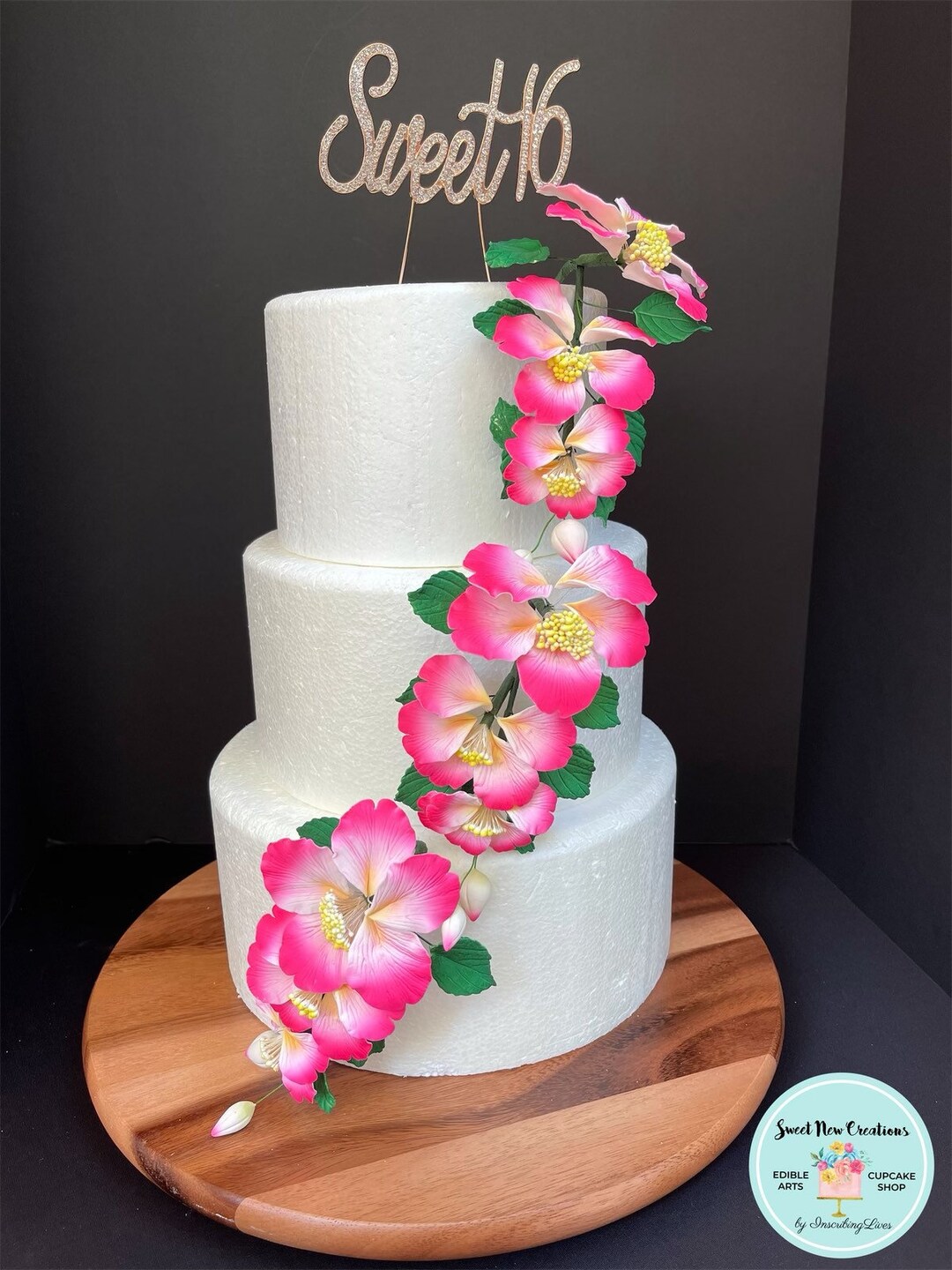 Gum Paste Flowers, Luau Cake Topper, Hot Pink Orchid Spray, Camelia ...