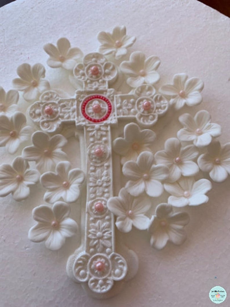 Fondant Cross Cake Topper Edible Fondant Flowers 19pcs Set - Etsy