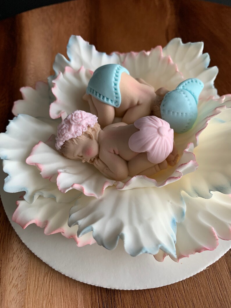 Twin Baby Cake Topper Shower Edible Fondant Girl and Boy Baby | Etsy