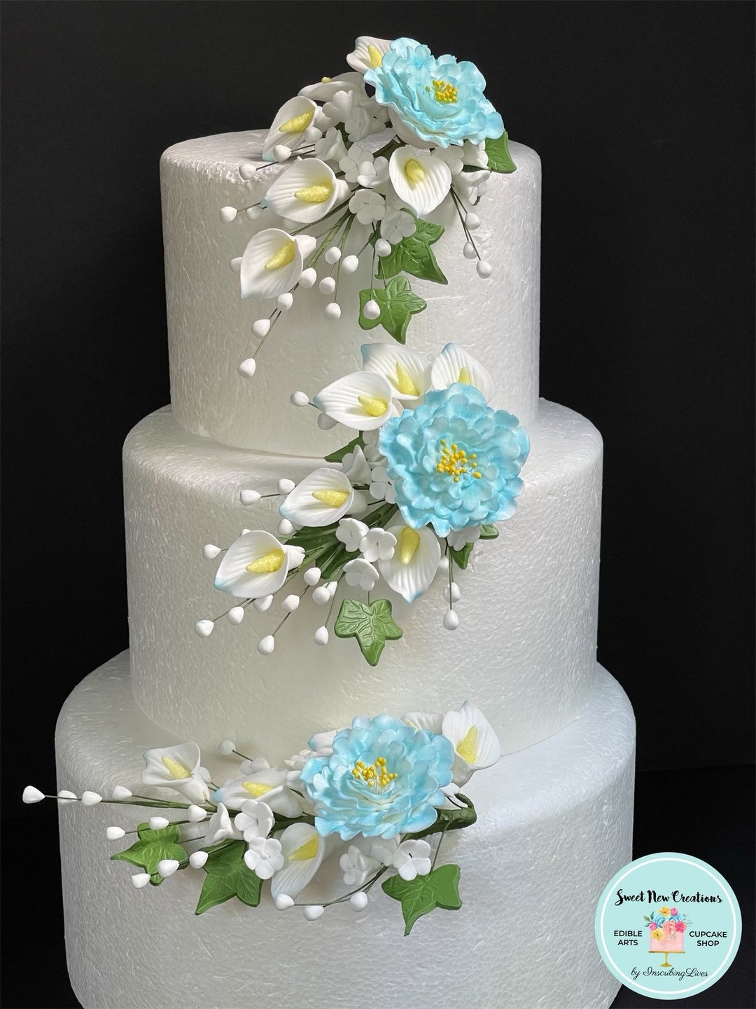 Gumpaste Flowers for Wedding Cakes/ Gumpaste Flowers Premade/ Aqua Blue ...