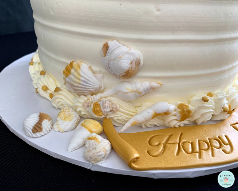 Sea Shell With Gold Fondant Topper 50pcs Beach Cupcake Toppers | Etsy