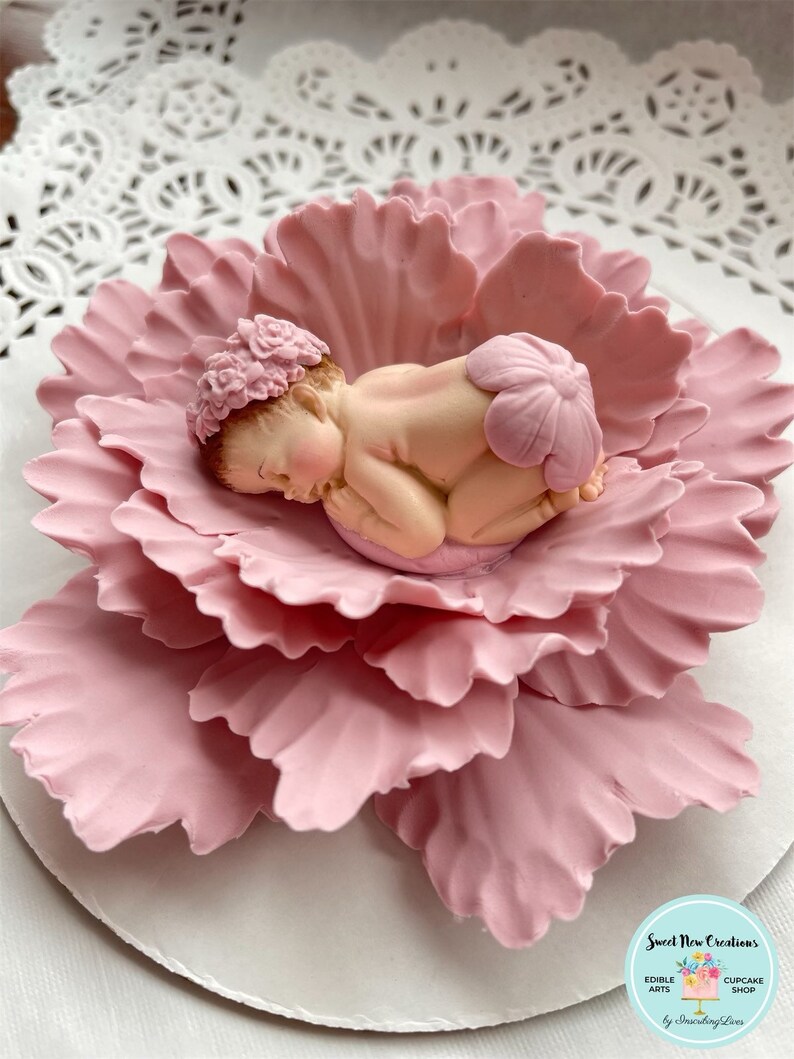 Baby Shower Cake Topper/baby Shower Cake Topper Girl Baby on Flower ...