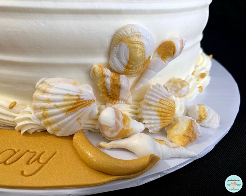 Sea Shell With Gold Fondant Topper 50pcs Beach Cupcake Toppers | Etsy