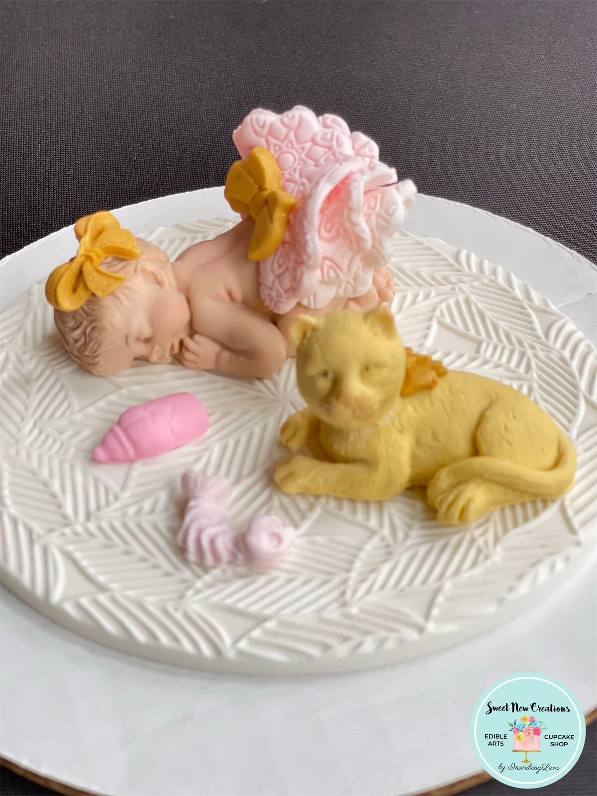 Kitty Cat Baby Shower Cake Topper Little Baby Girl and Her Cat | Etsy