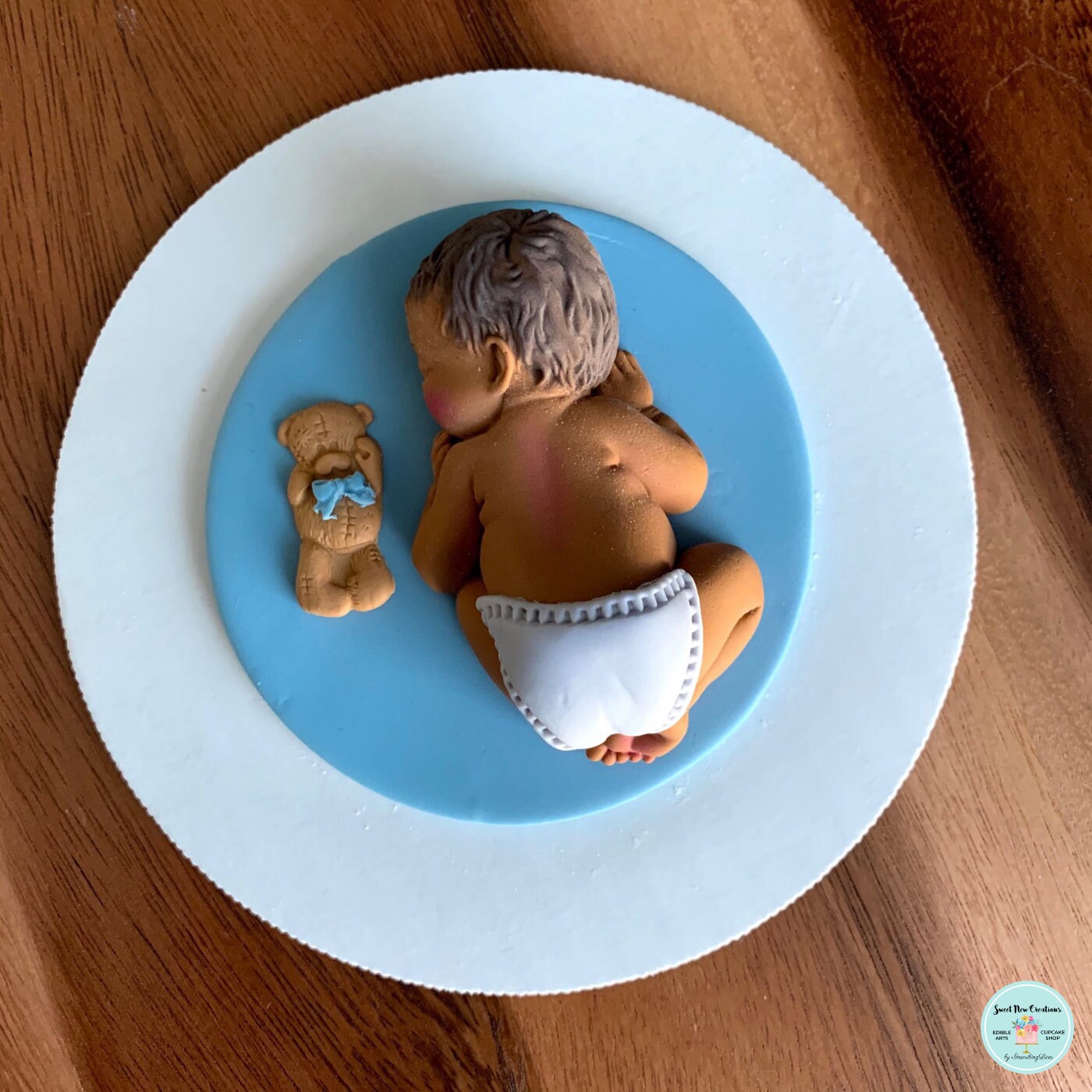 Blue baby shower cake topper fondant Baby boy on a blue circle | Etsy