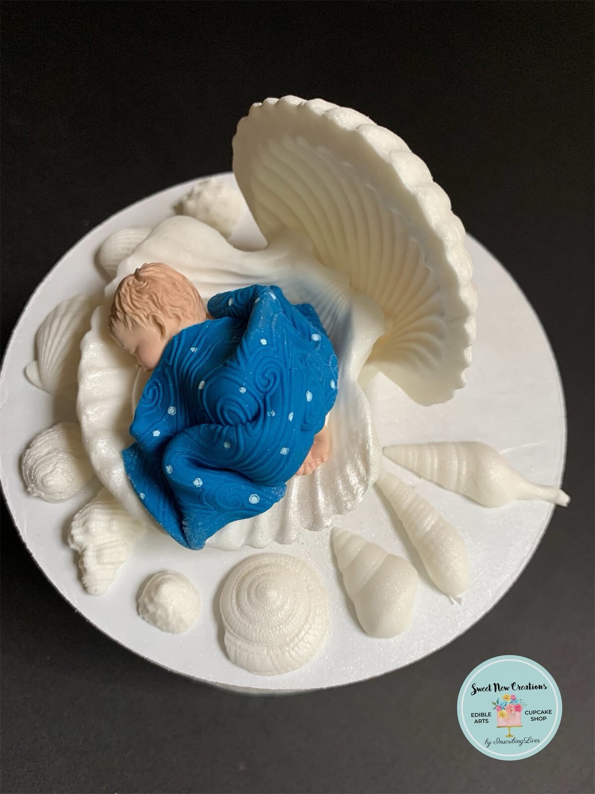 Sea shell baby shower cake topper baby in a clam shell under | Etsy