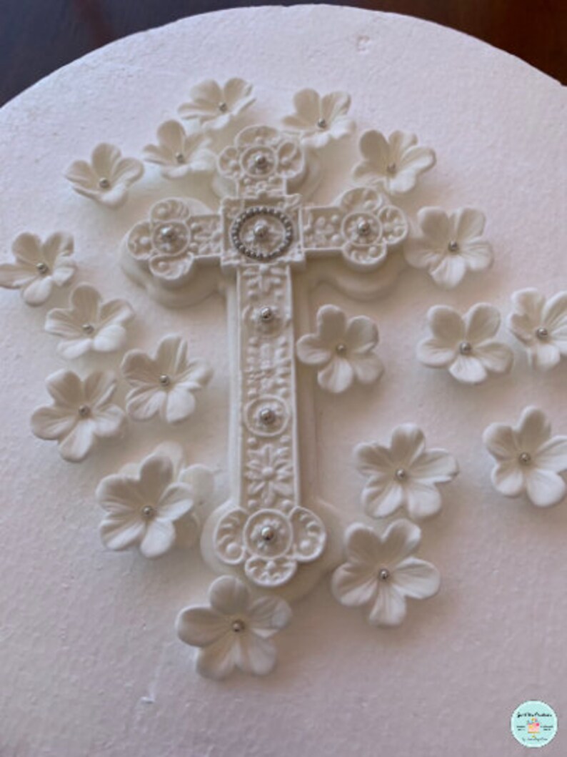 Fondant Cross Cake Topper/ Edible Fondant Flowers 19pcs Set - Etsy