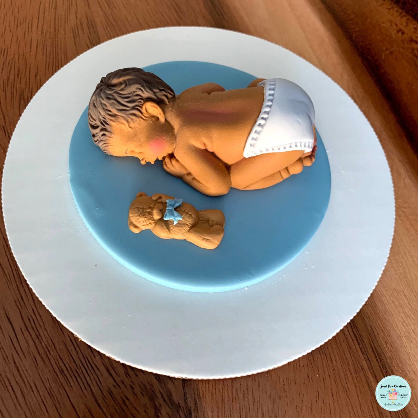 Blue baby shower cake topper fondant Baby boy on a blue circle | Etsy