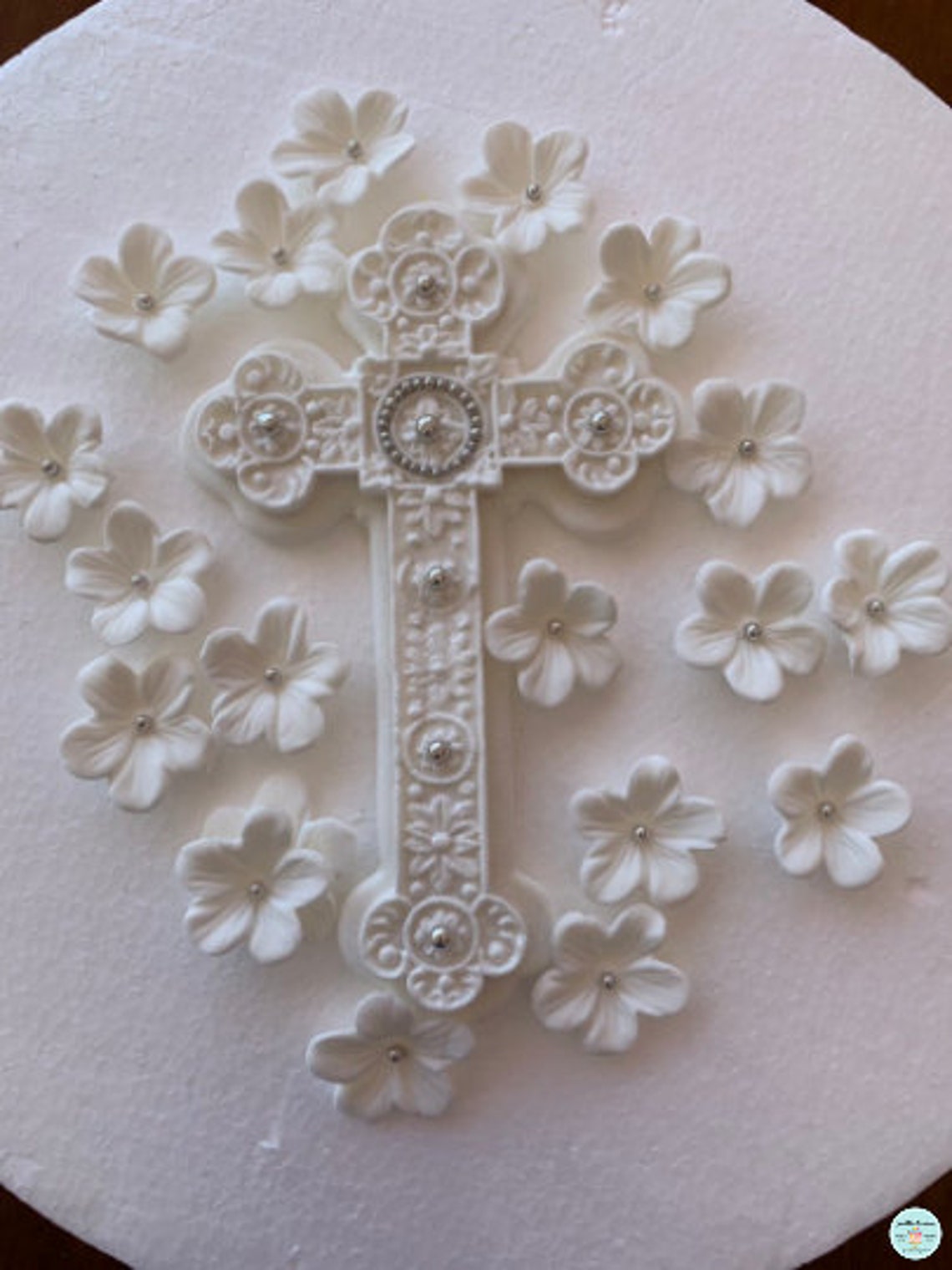 Fondant Cross Cake Topper/ Edible Fondant Flowers 19pcs Set - Etsy