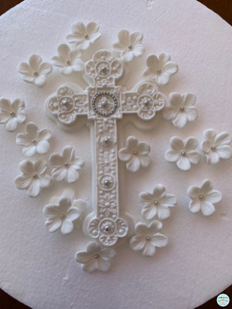 Fondant Cross Cake Topper/ Edible Fondant Flowers 19pcs Set - Etsy