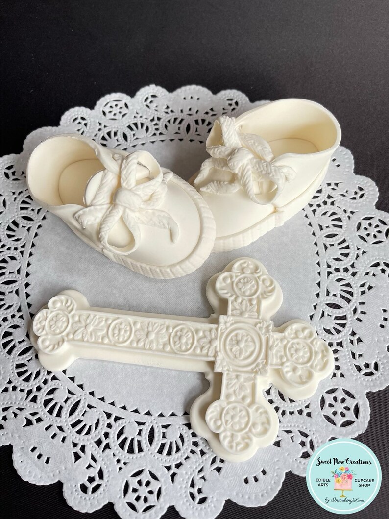 Baptism Cake Topper Fondant Cross Edible Fondant Shoe Rubber - Etsy