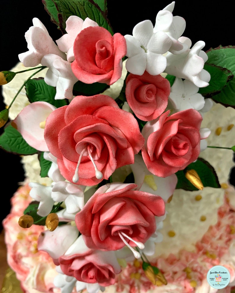 Red Rose With Gold Calla Lily Hyacinth Spray Gum Paste | Etsy