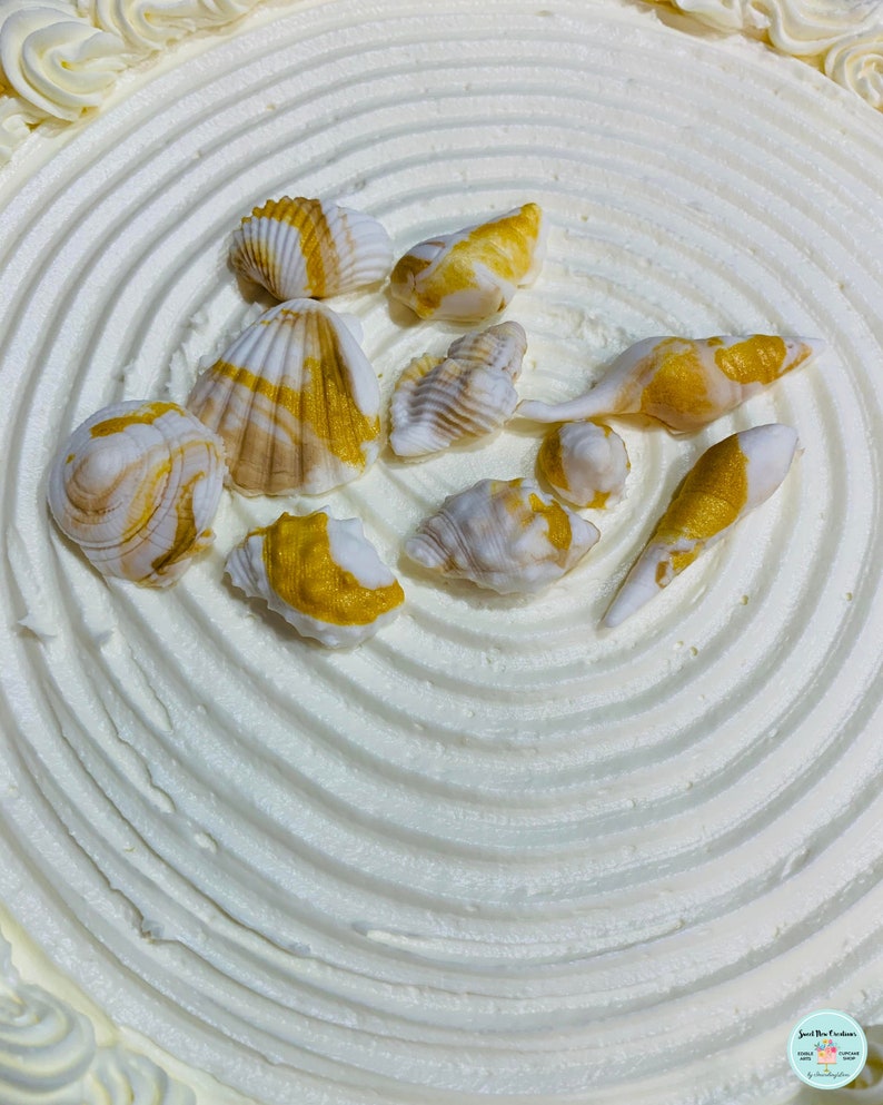 Sea Shell With Gold Fondant Topper 50pcs Beach Cupcake Toppers | Etsy