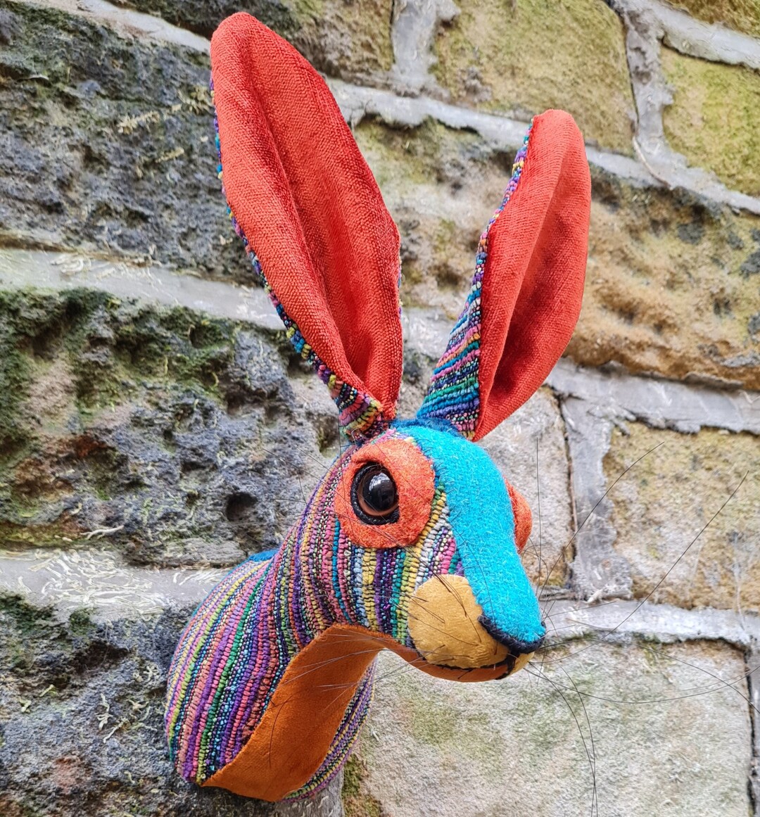 Hare Head Faux Taxidermy Wall Mounted Rabbit Replica Wall Hanging Fake ...