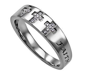 Triple Cross Ring faith Hope Love | Etsy