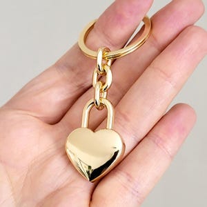 Mirror Polished Gold Heart Shaped Padlock Keychain Keyring Charm - Etsy