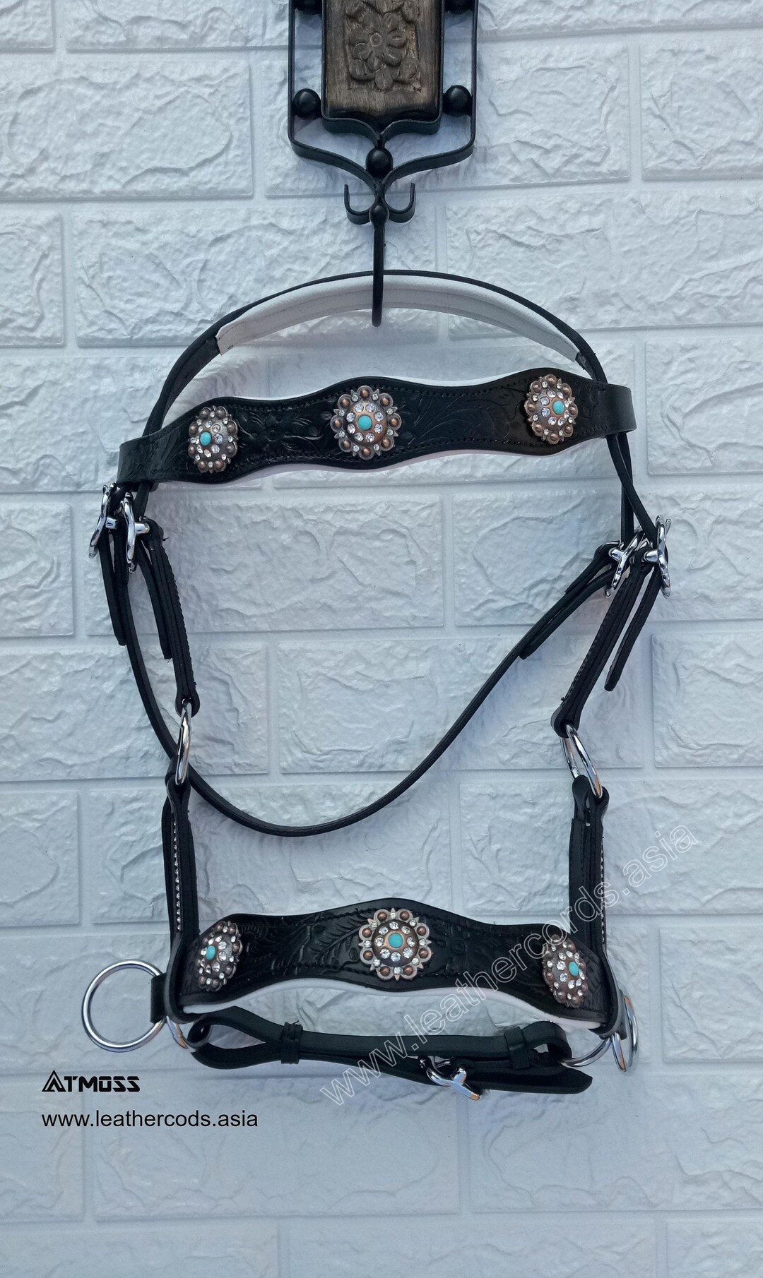 Bitless Horse Bridle – Leather Western Sidepull With Crystal Conchos - Etsy
