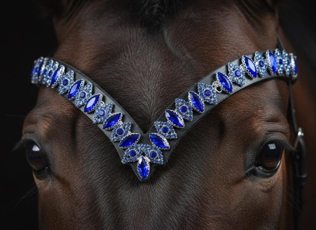 Blue Crystal V-shaped Browband – Handmade Leather Bridle Browband ...