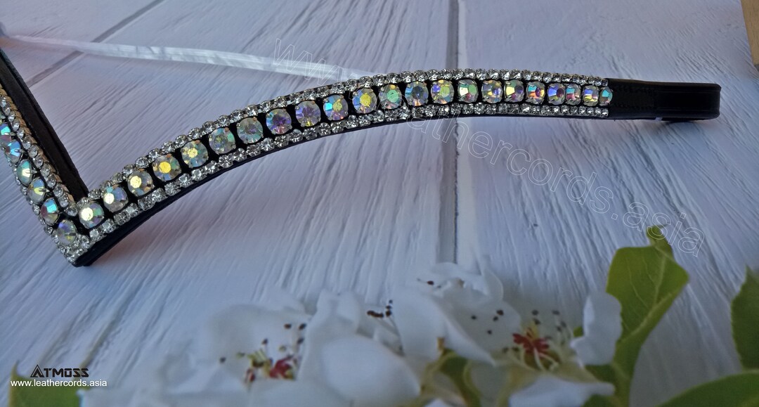 Crystal Browband White Silver Rainbow V Shape Black Leather - Etsy