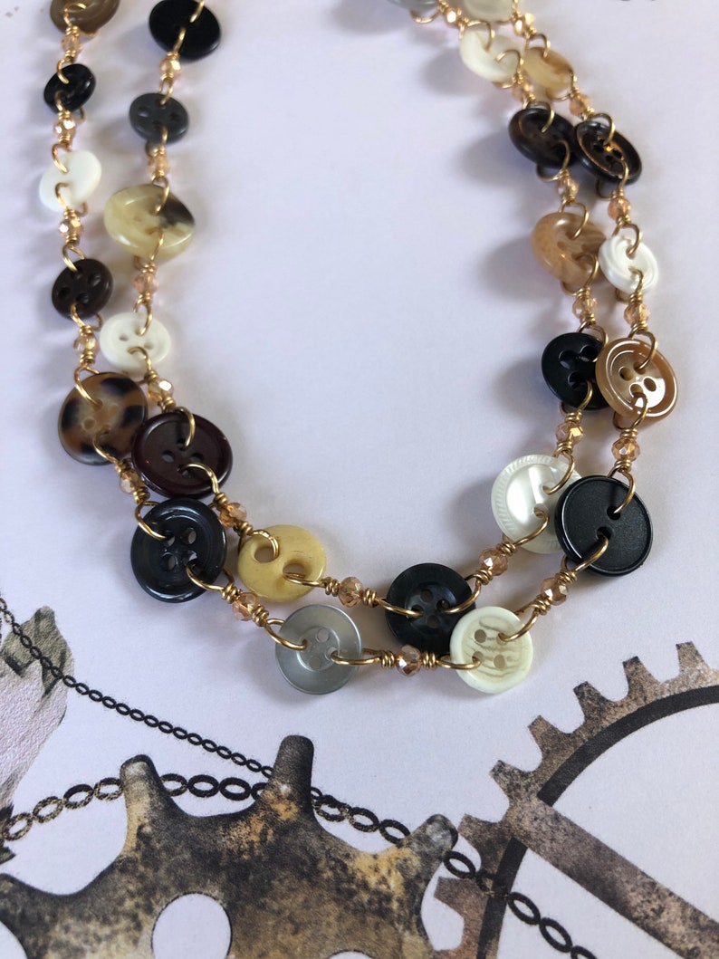 Vintage Button Necklace, Black & White, Neutral, Repurposed, Upcycled ...