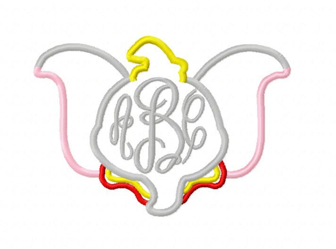 Character Monogram Initial Sketch Outline Frame Baby Elephant Dumbo ...